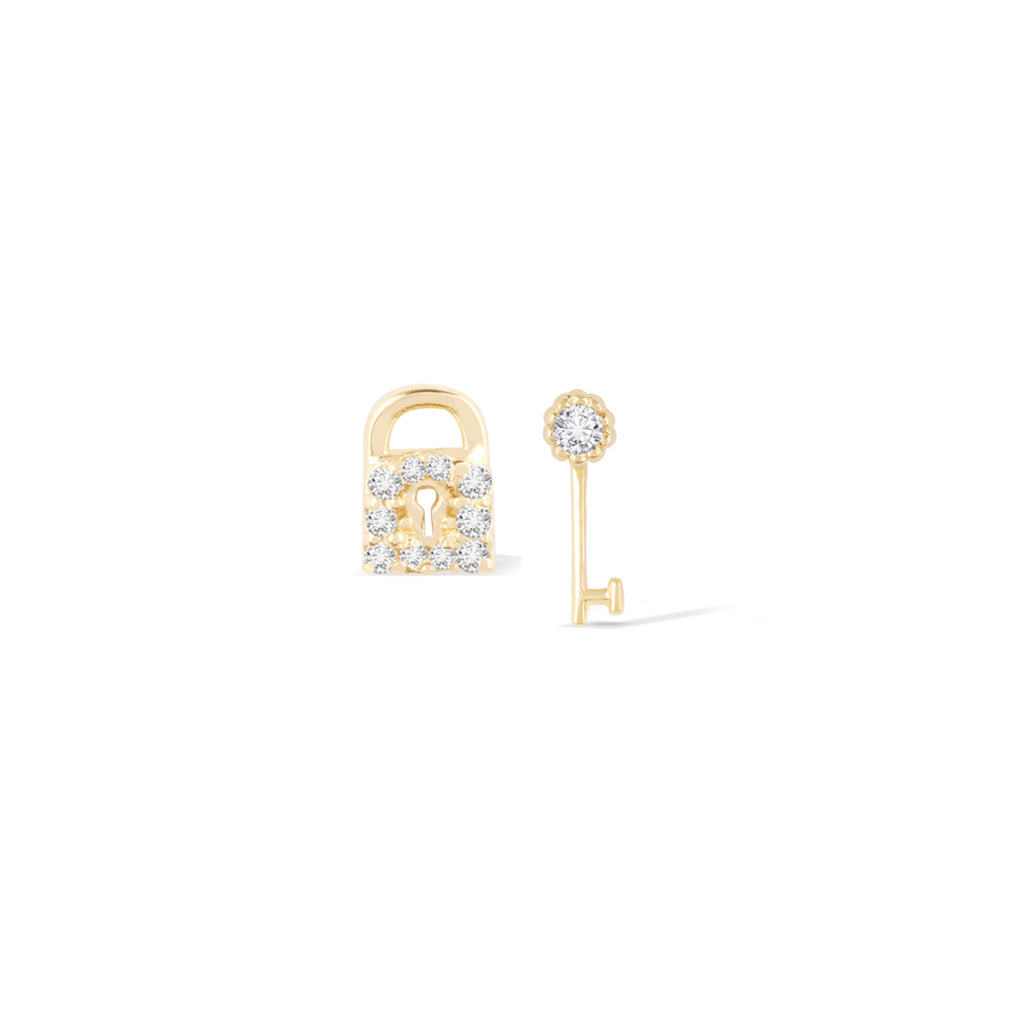 Lab-Grown Lock & Key Curated Pair Studs | DiAi Designs